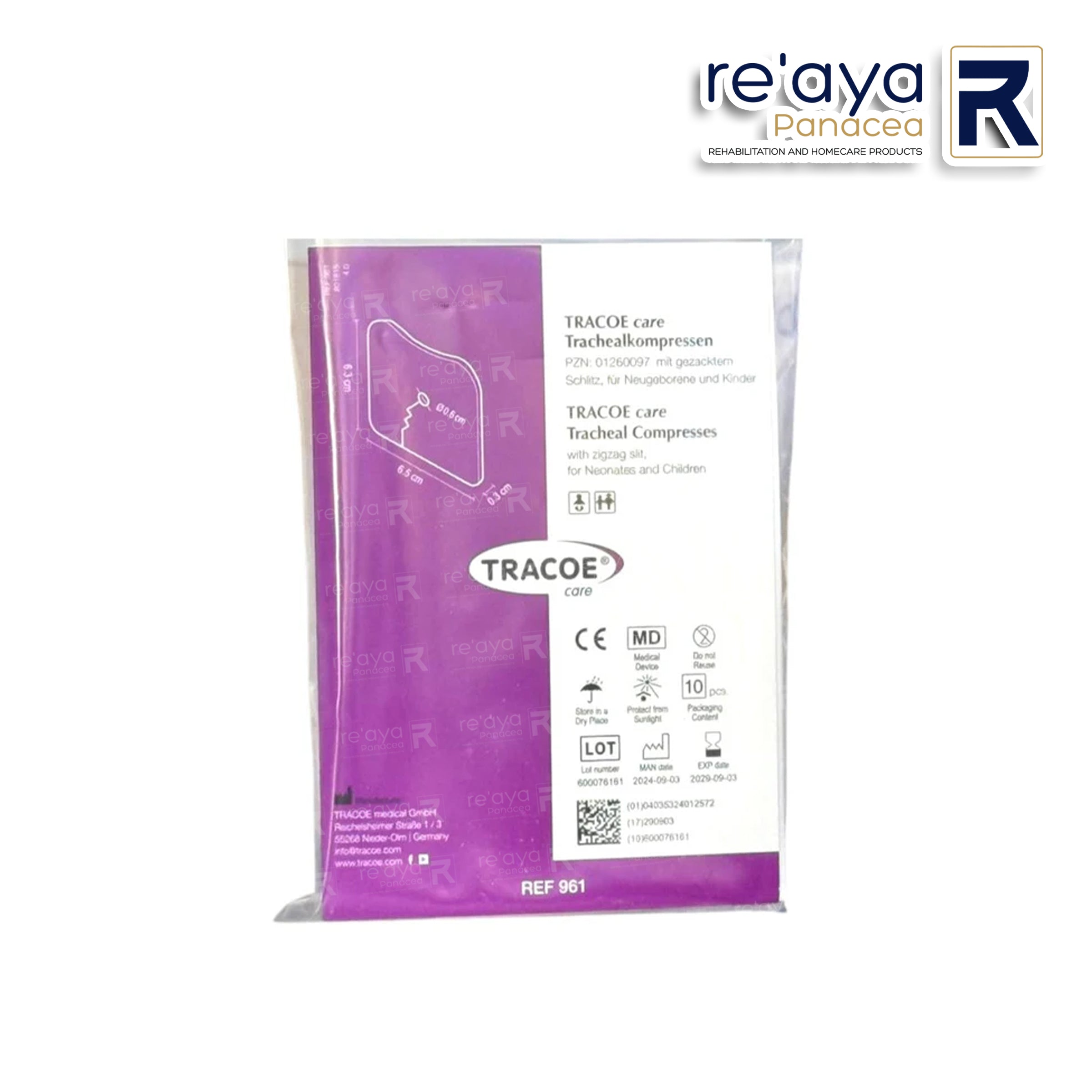 TRACOE CARE TRACHEAL COMPRESSES WITH ZIGZAG SLIT, 10/PK – REF 961 – Reaya